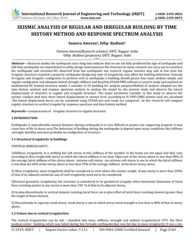 IRJET- Seismic Analysis of Regular and Irregular Building by Time History Method and Response ...