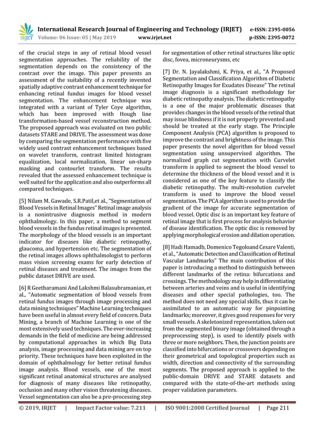 IRJET- Blood Vessel Segmentation in Retinal Images using Matlab | PDF