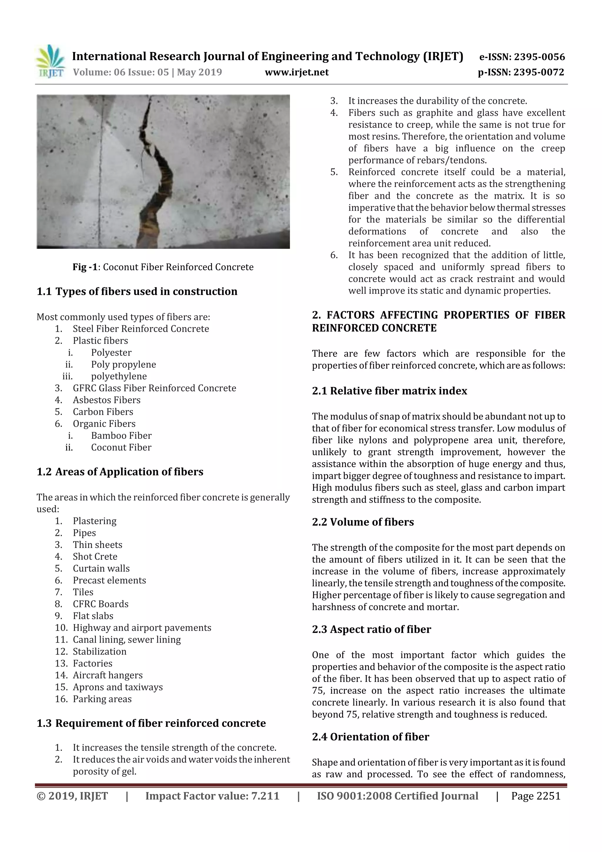 IRJET- An Experimental Study on Coconut Fiber Reinforced Concrete | PDF
