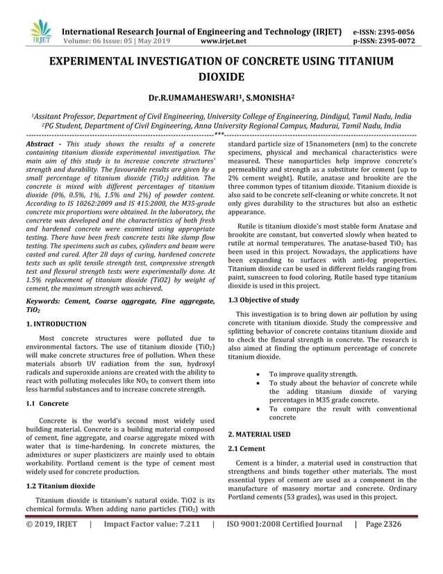 IRJET-Experimental Investigation of Concrete using Titanium Dioxide | PDF