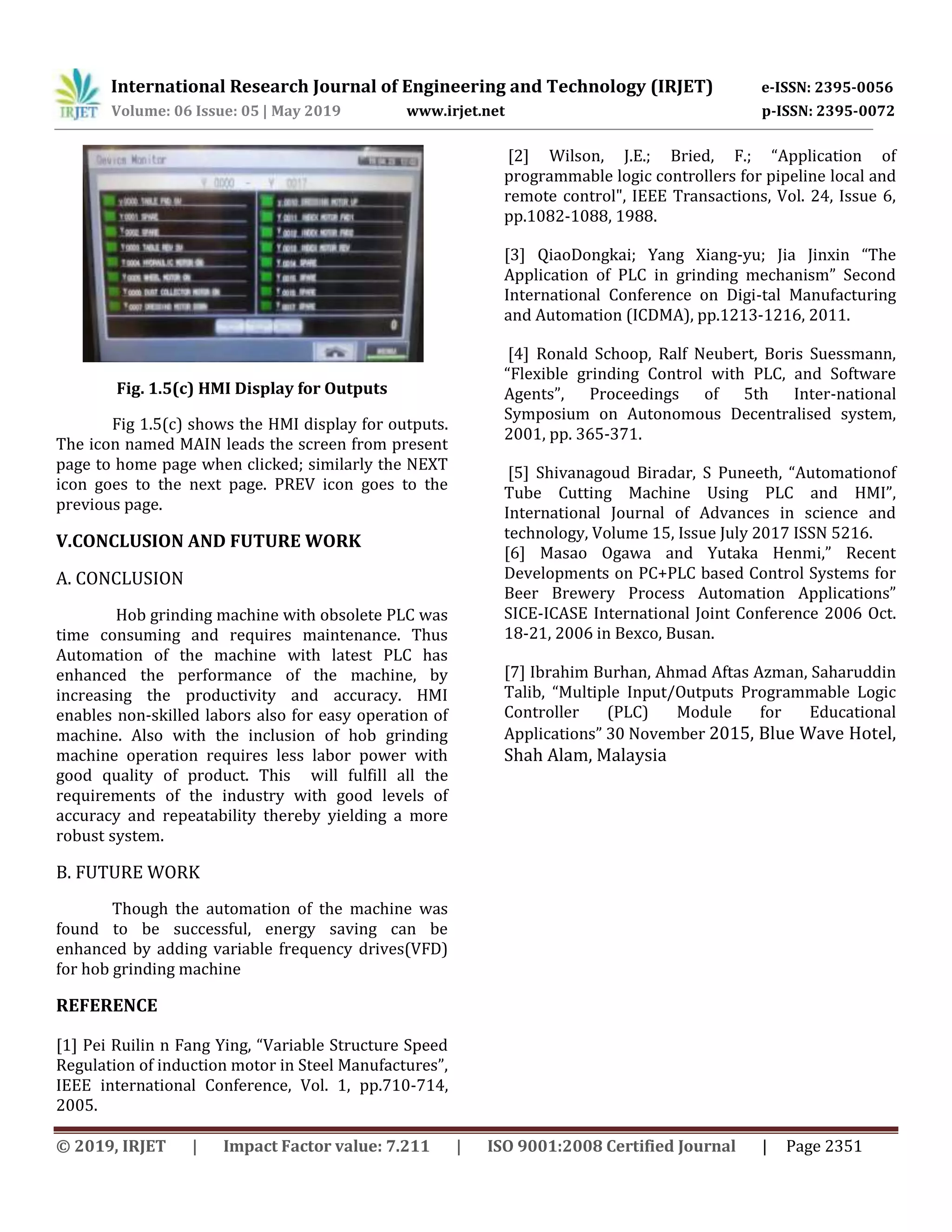 IRJET-Hob Grinding Machine Automation using PLC&HMI | PDF