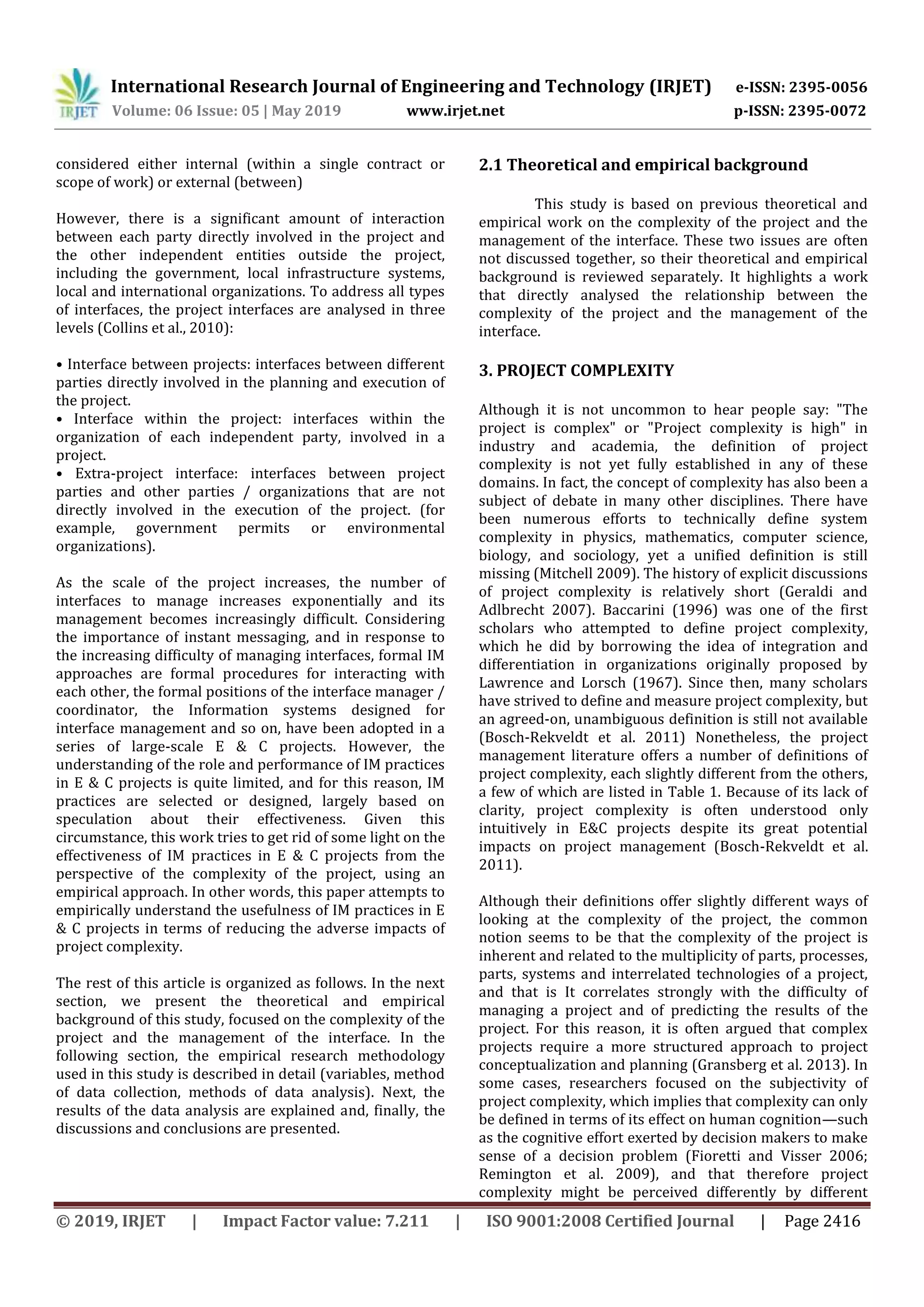 IRJET- Interface Management and its Effect on Project Complexity in Construction Management | PDF