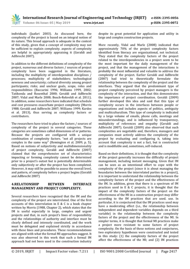 IRJET- Interface Management and its Effect on Project Complexity in Construction Management | PDF