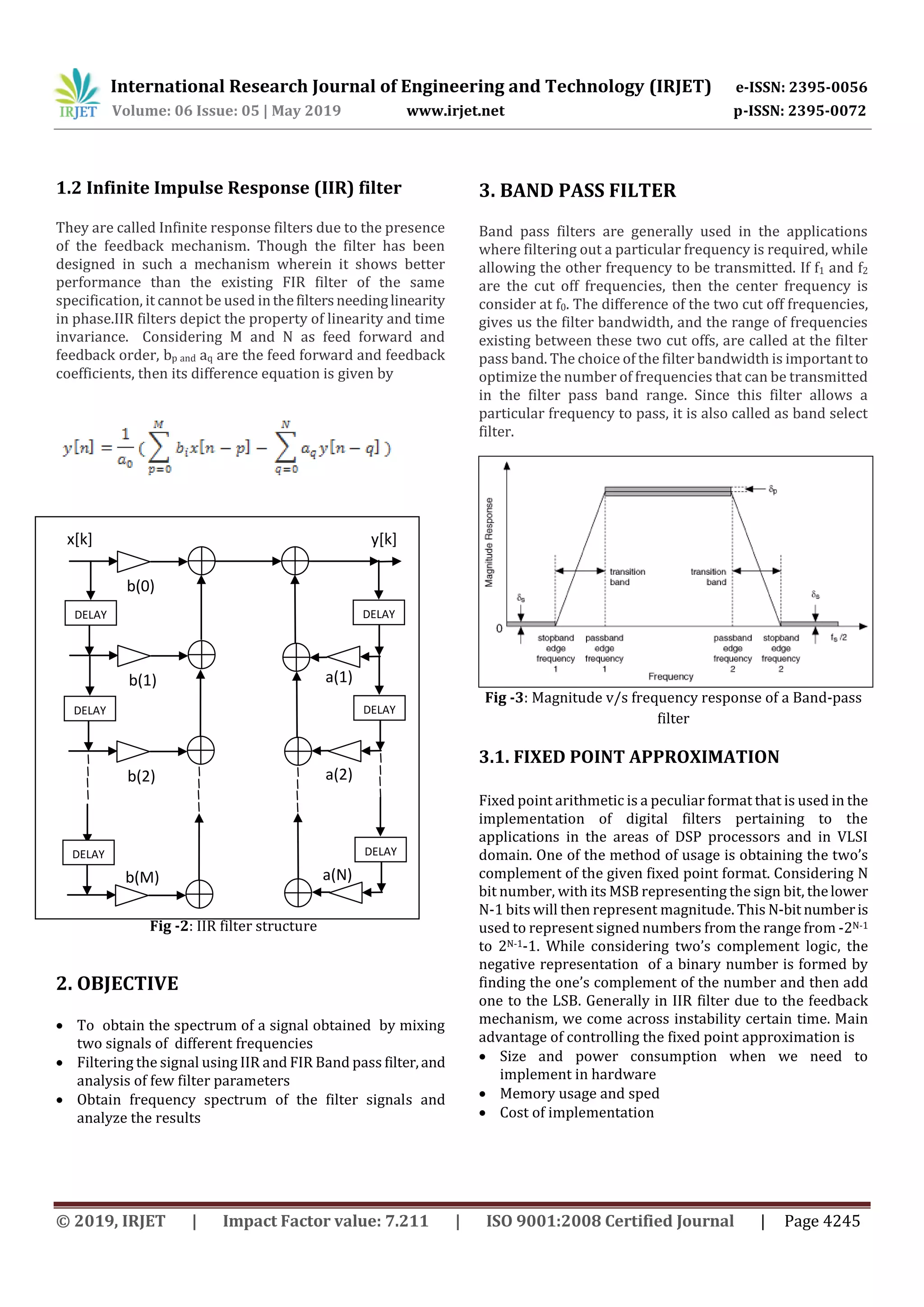IRJET-A Comparative Study of Digital FIR and IIR Band- Pass Filter | PDF
