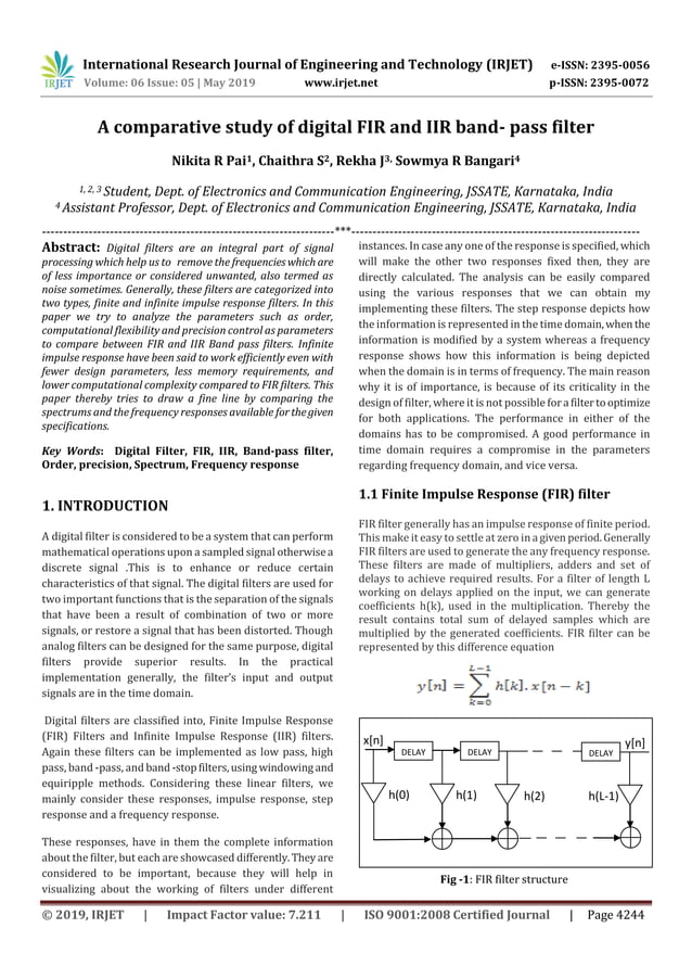 IRJET-A Comparative Study of Digital FIR and IIR Band- Pass Filter | PDF