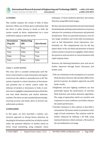 IRJET-Drunk and Drowsy Detection of Drivers using Artificial Intelligence | PDF