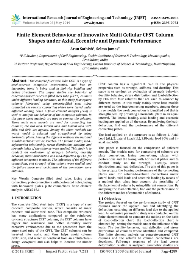 IRJET-Finite Element Behaviour of Innovative Multi Cellular CFST Column Shapes Under Axial ...