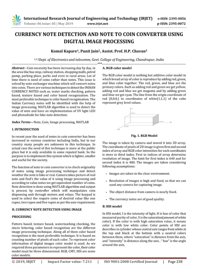 IRJET- Currency Note Detection and Note to Coin Converter using Digital Image Processing | PDF ...