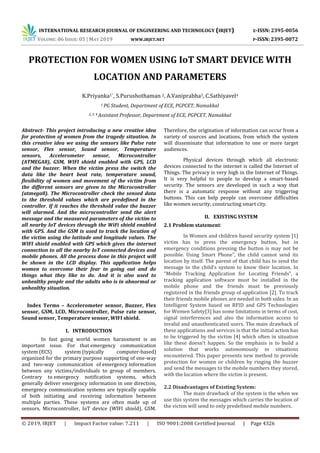 IRJET-Protection for Women using IoT Smart Device with Location and ...