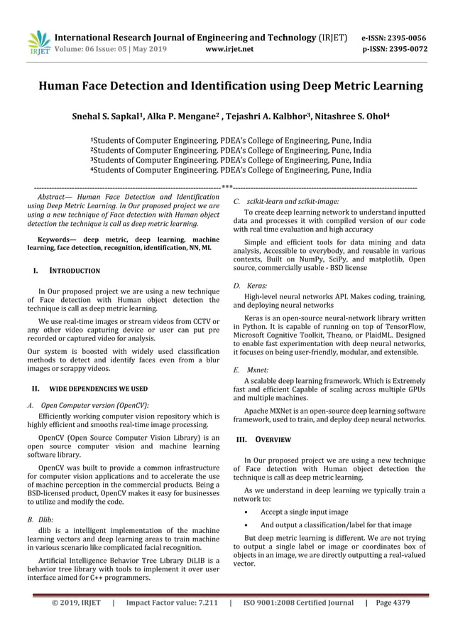 IRJET-Human Face Detection and Identification using Deep Metric Learning | PDF