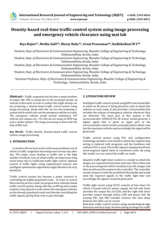 IRJET- Density-Based Real-Time Traffic Control System using Image Processing and Emergency ...
