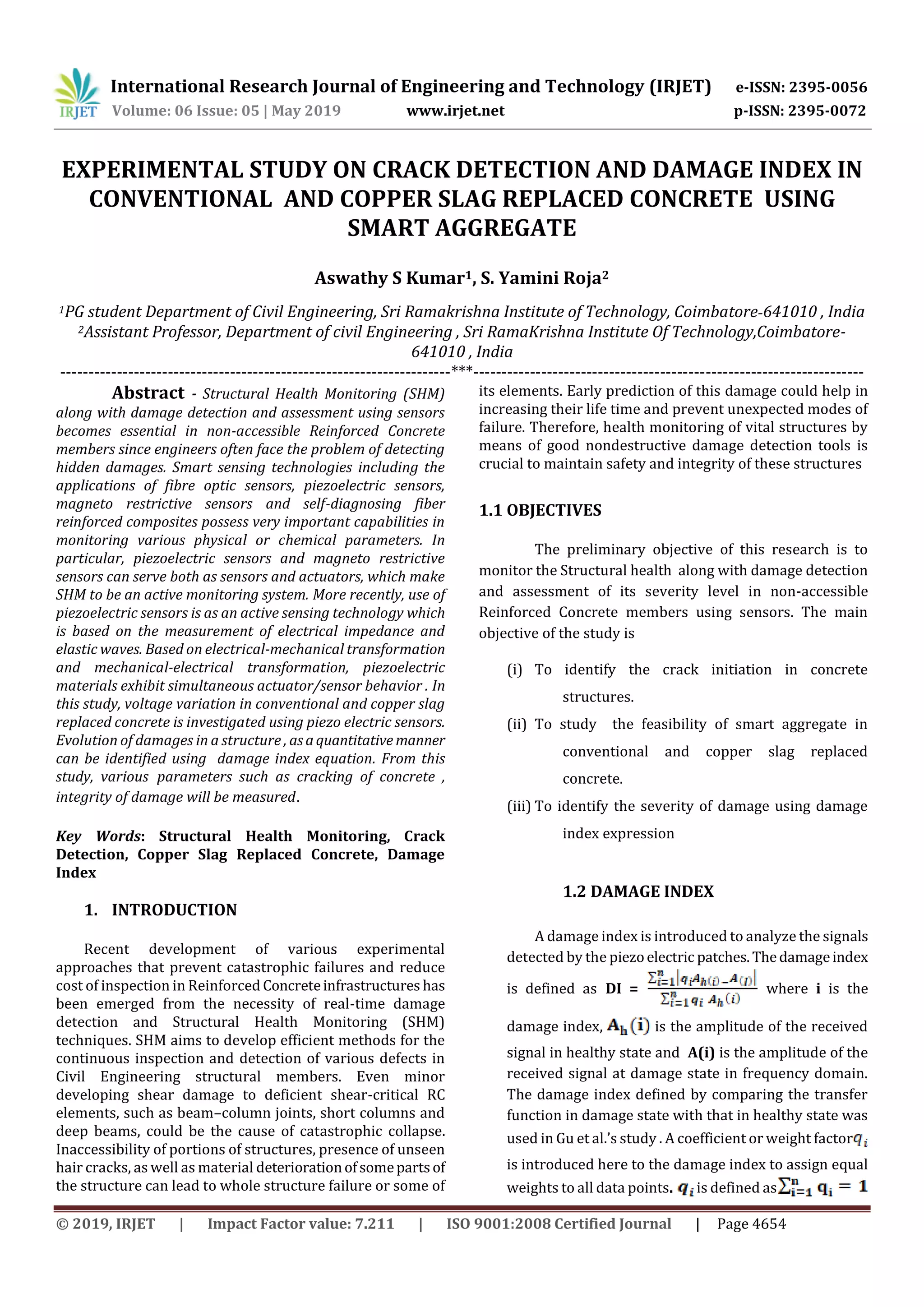 IRJET- Experimental Study on Crack Detection and Damage Index in ...