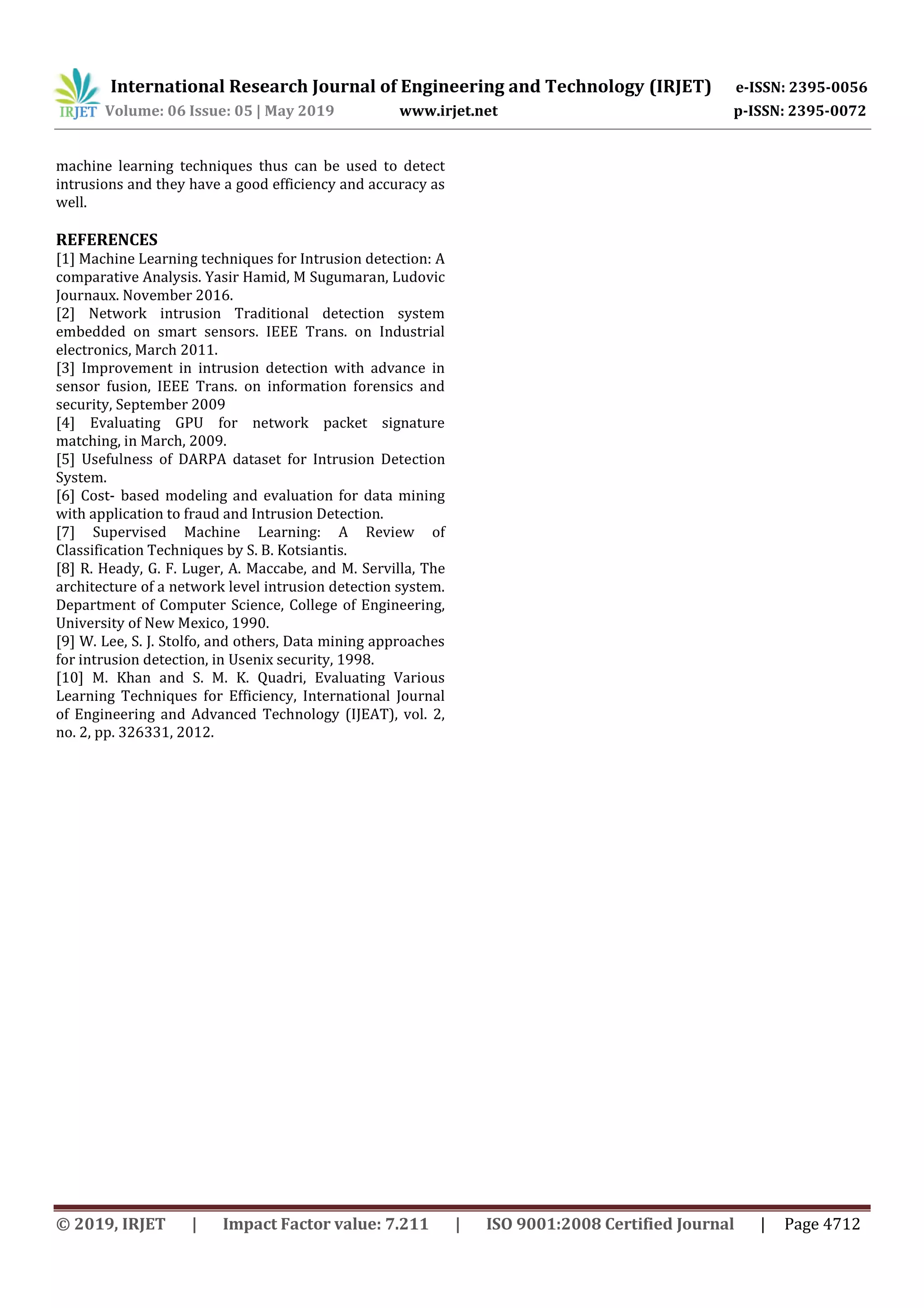 IRJET- Machine Learning Processing for Intrusion Detection | PDF | Internet | Computing