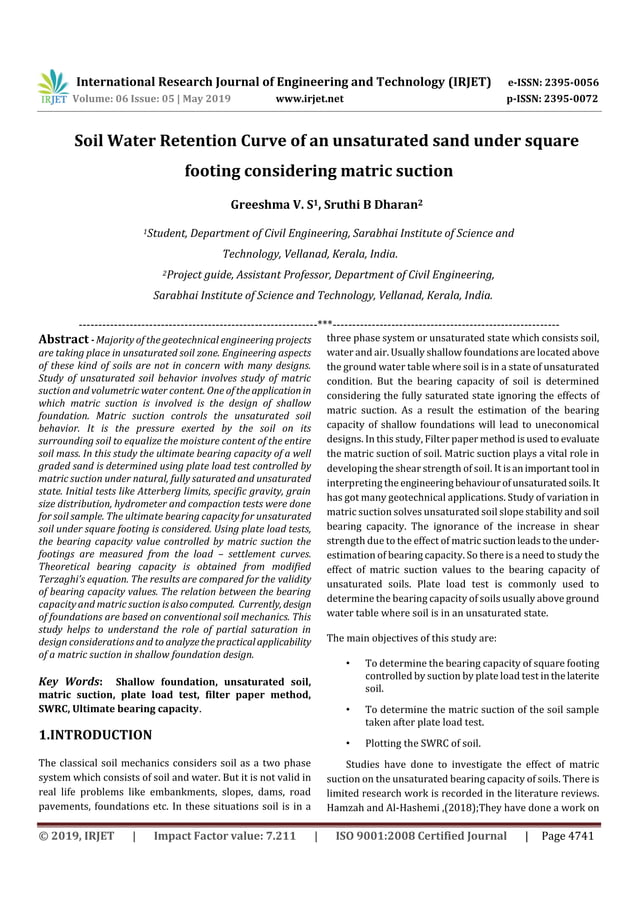 IRJET- Soil Water Retention Curve of an Unsaturated Sand Under Square ...