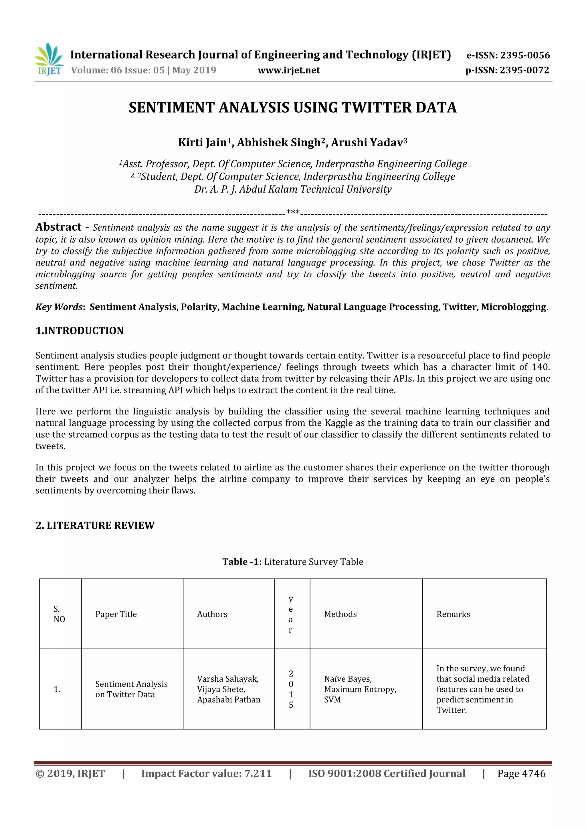 IRJET- Sentiment Analysis using Twitter Data | PDF