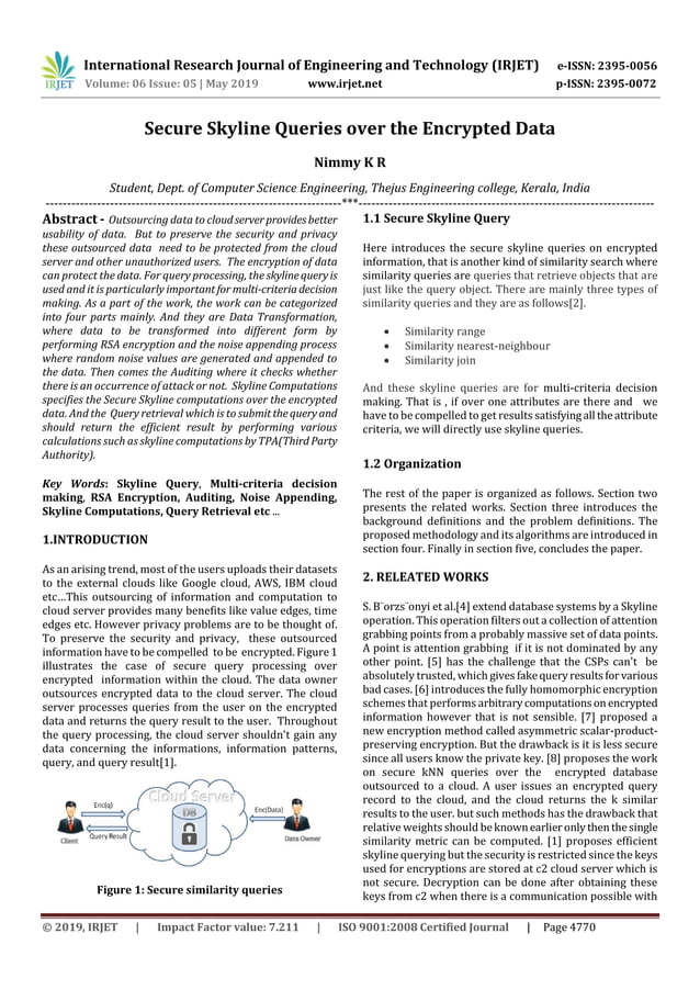 Irjet Secure Skyline Queries Over The Encrypted Data Pdf