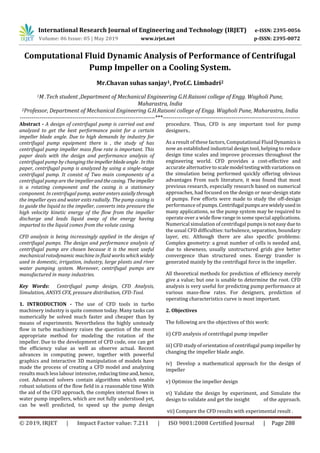 IRJET- Computational Fluid Dynamic Analysis of Performance of Centrifugal Pump Impeller on a ...
