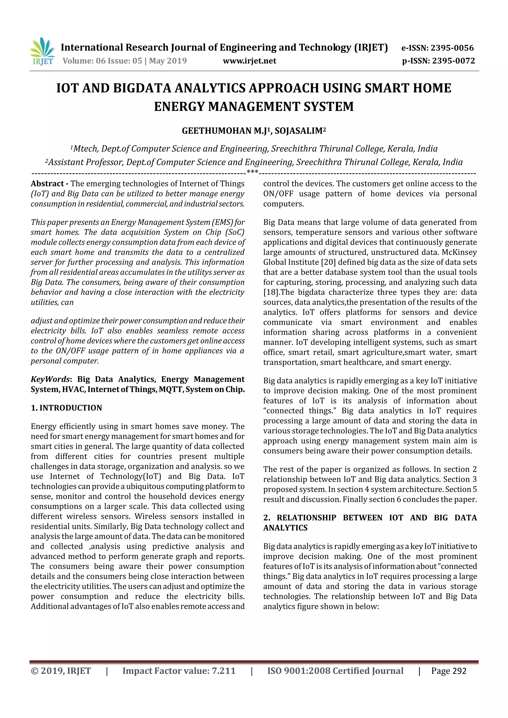 IRJET- IoT and Bigdata Analytics Approach using Smart Home Energy Management System | PDF