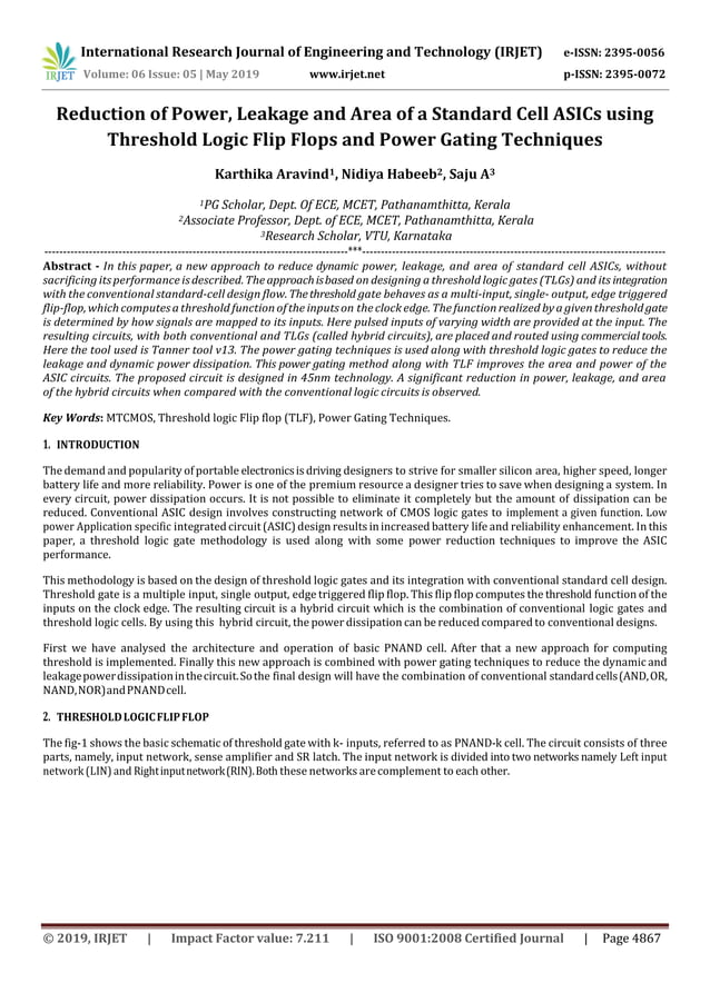 IRJET- Reduction of Power, Leakage and Area of a Standard Cell Asics ...