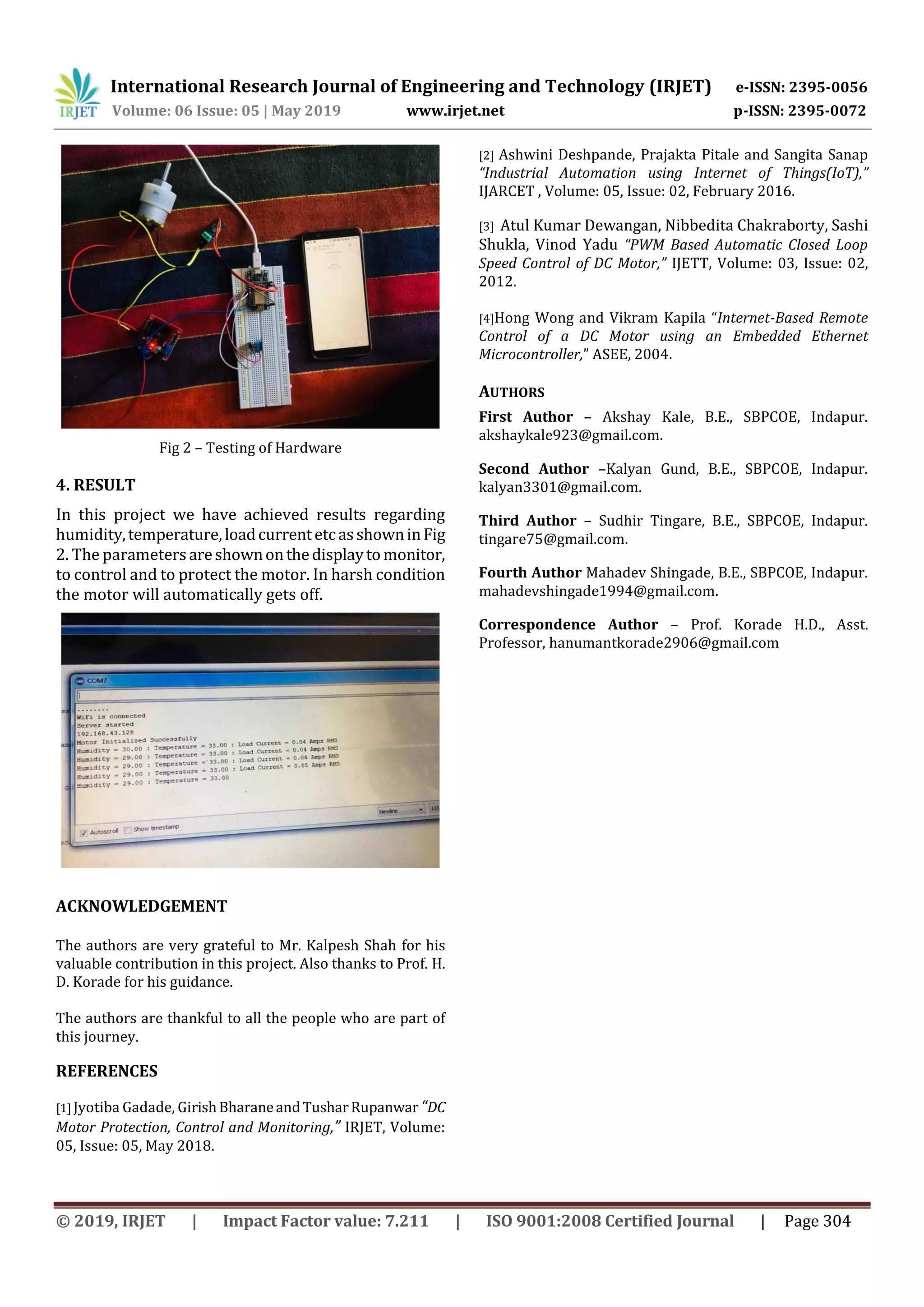Irjet Iot Based Dc Motor Protection Control And Monitoring Pdf
