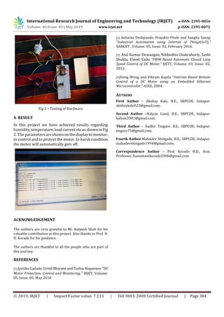 IRJET- IoT based DC Motor Protection, Control and Monitoring | PDF