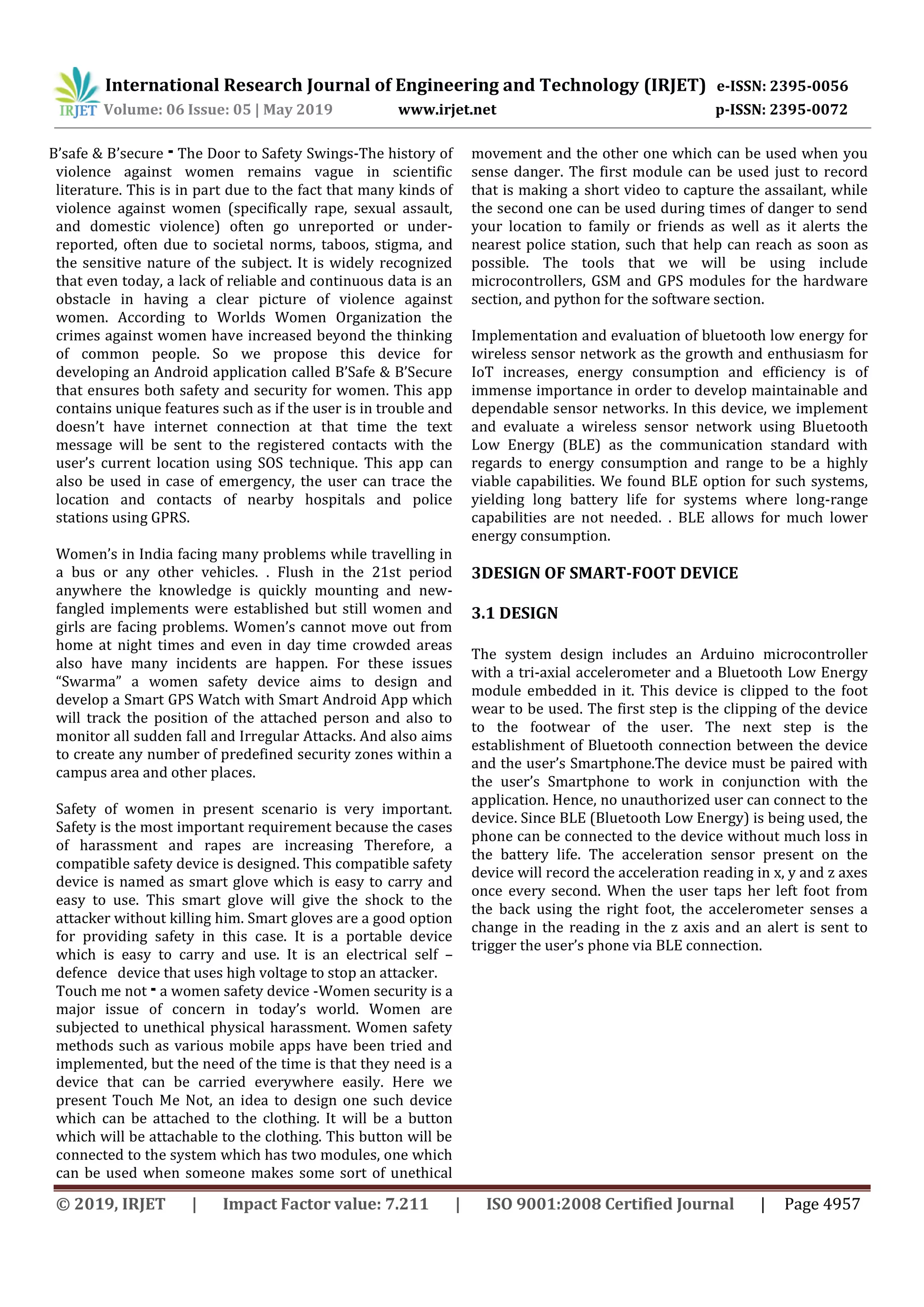 IRJET- IoT based Smart Foot Device for Women Safety | PDF