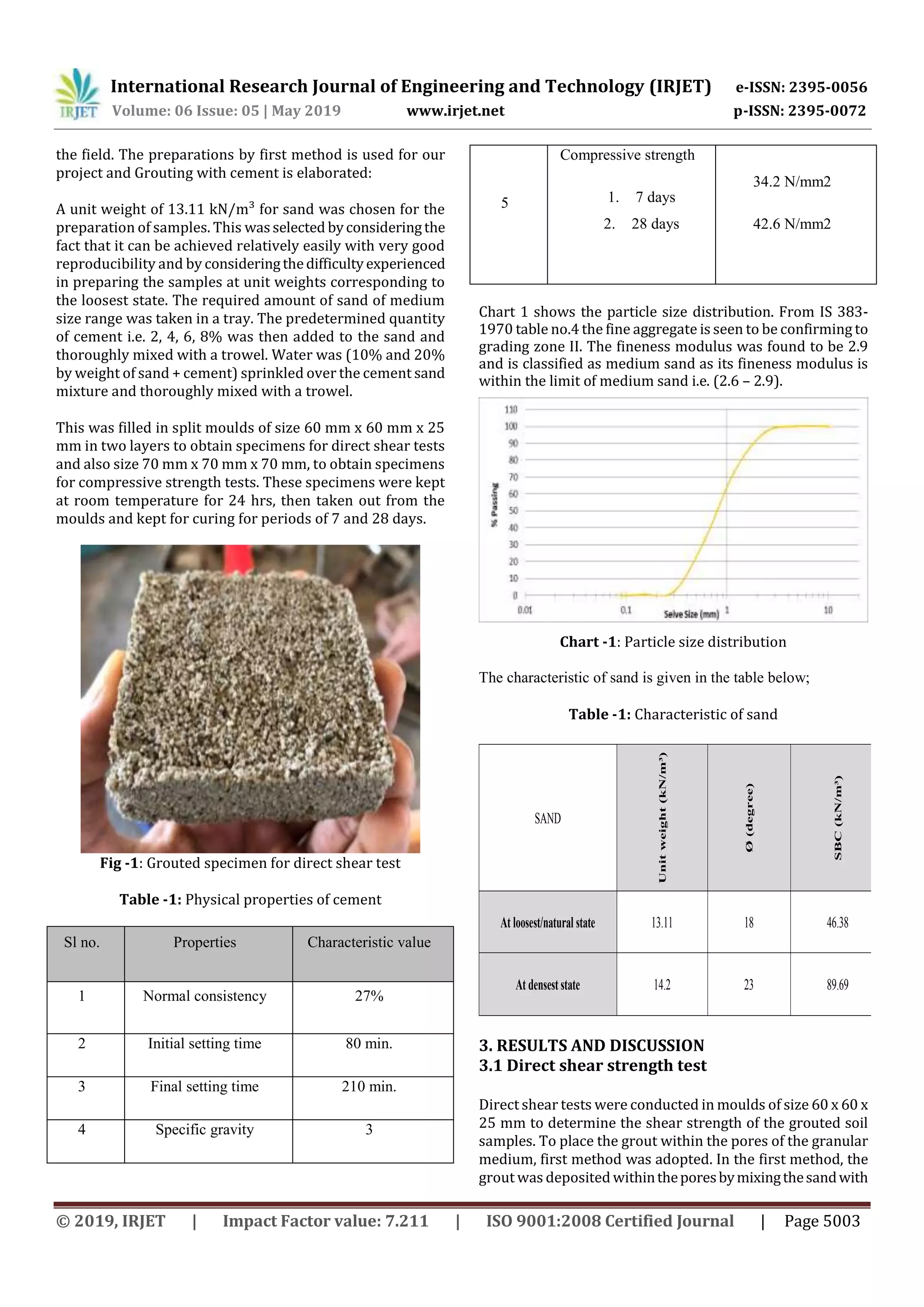IRJET- Improving SBC of Sandy Soil by Cement Grouting Technique | PDF
