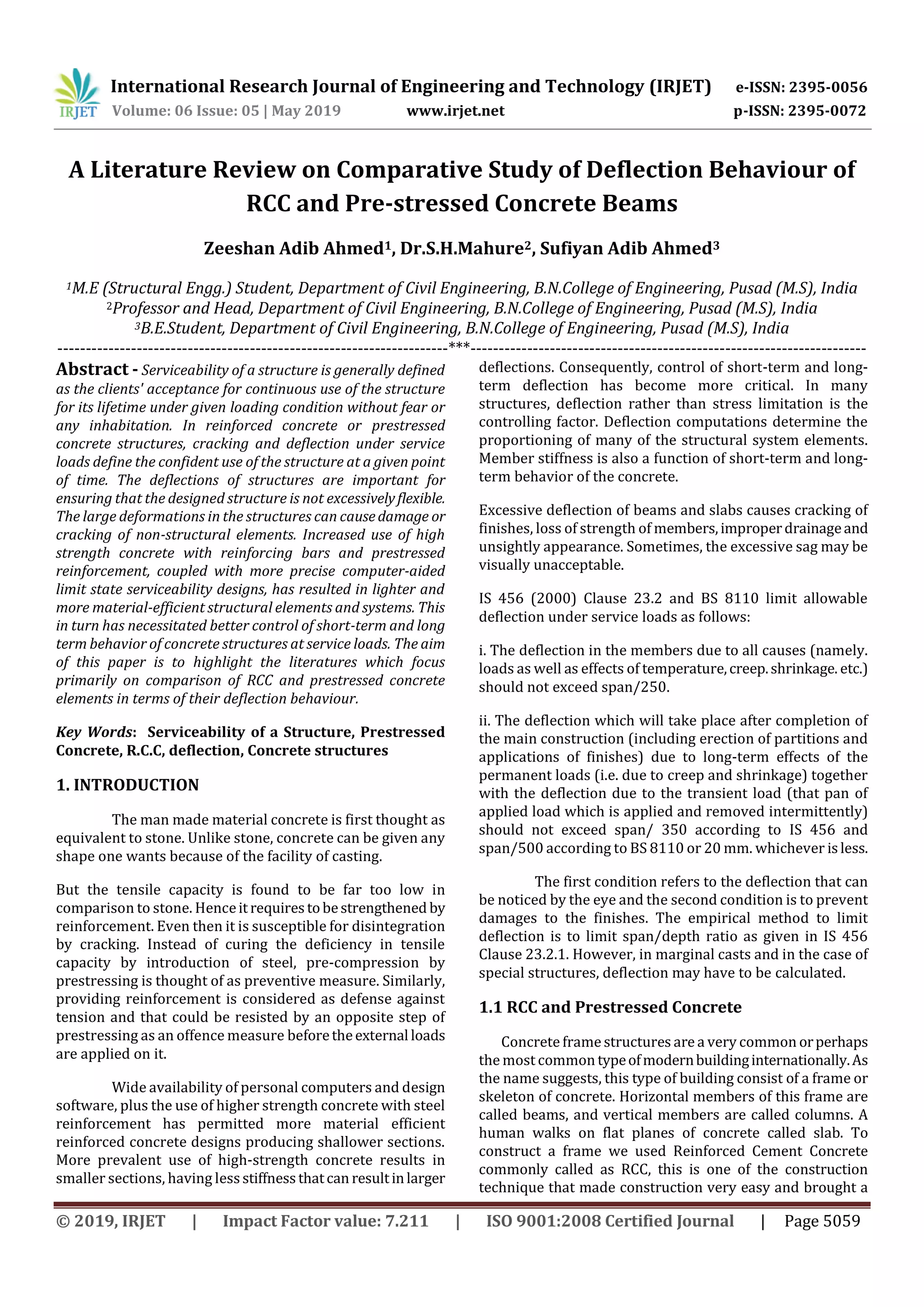IRJET- A Literature Review on Comparative Study of Deflection Behaviour ...