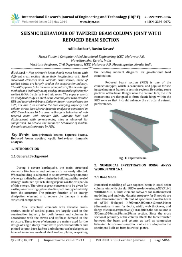IRJET- Seismic Behaviour of Tapered Beam Column Joint with Reduced Beam ...