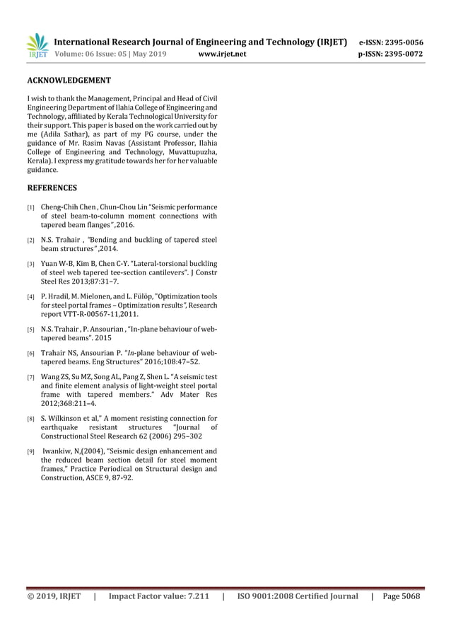 IRJET- Seismic Behaviour of Tapered Beam Column Joint with Reduced Beam ...