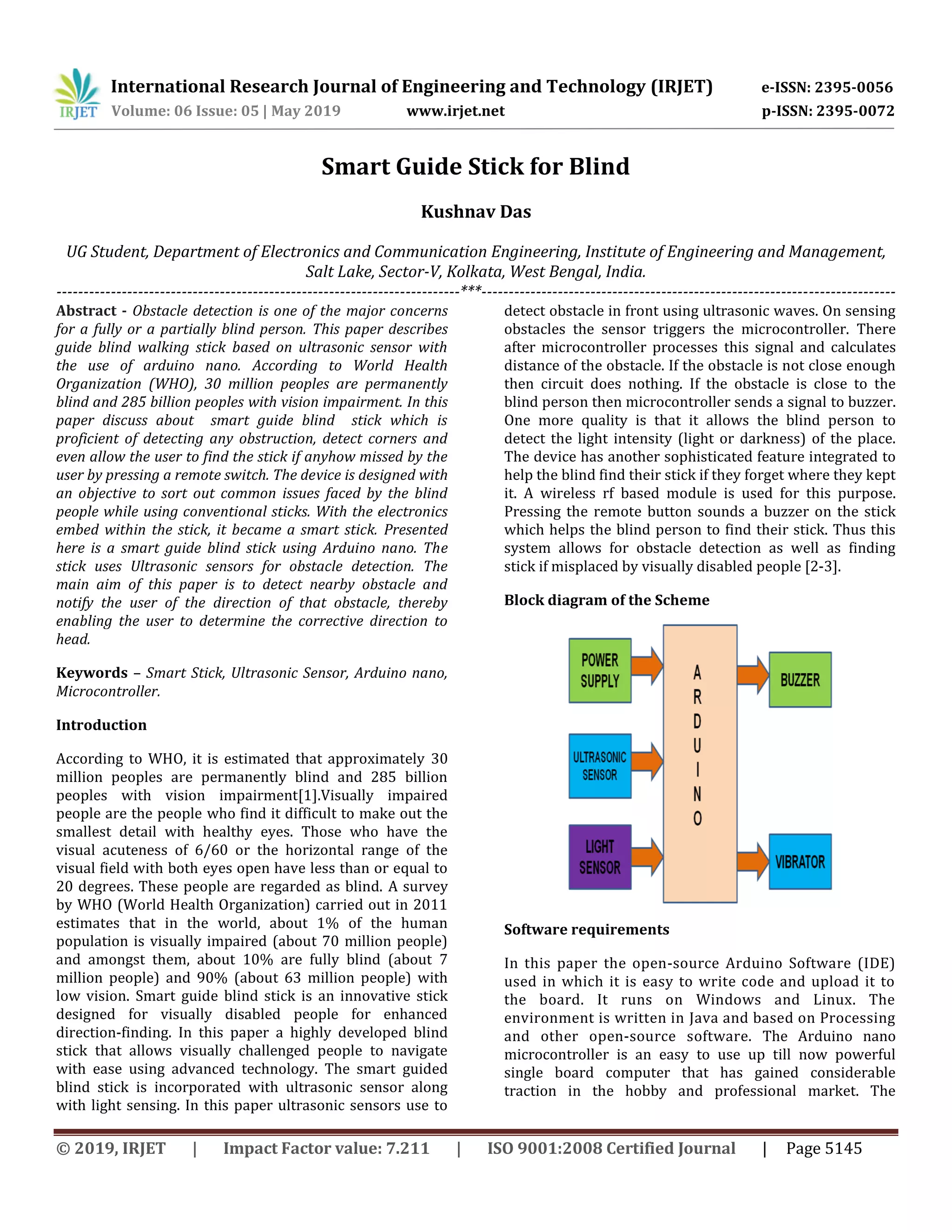 IRJET- Smart Guide Stick For Blind | PDF