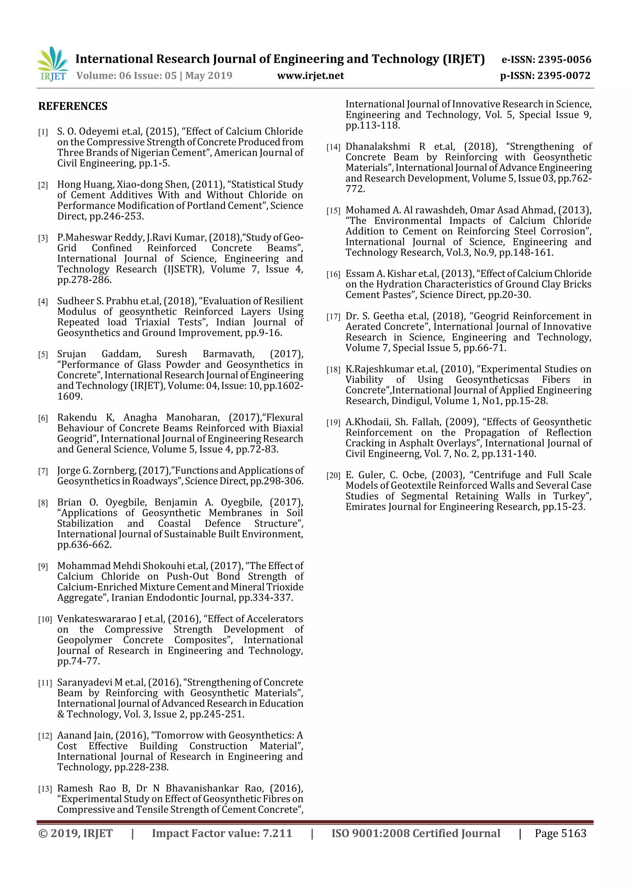IRJET- Experimental Investigation on the Performance of Calcium ...