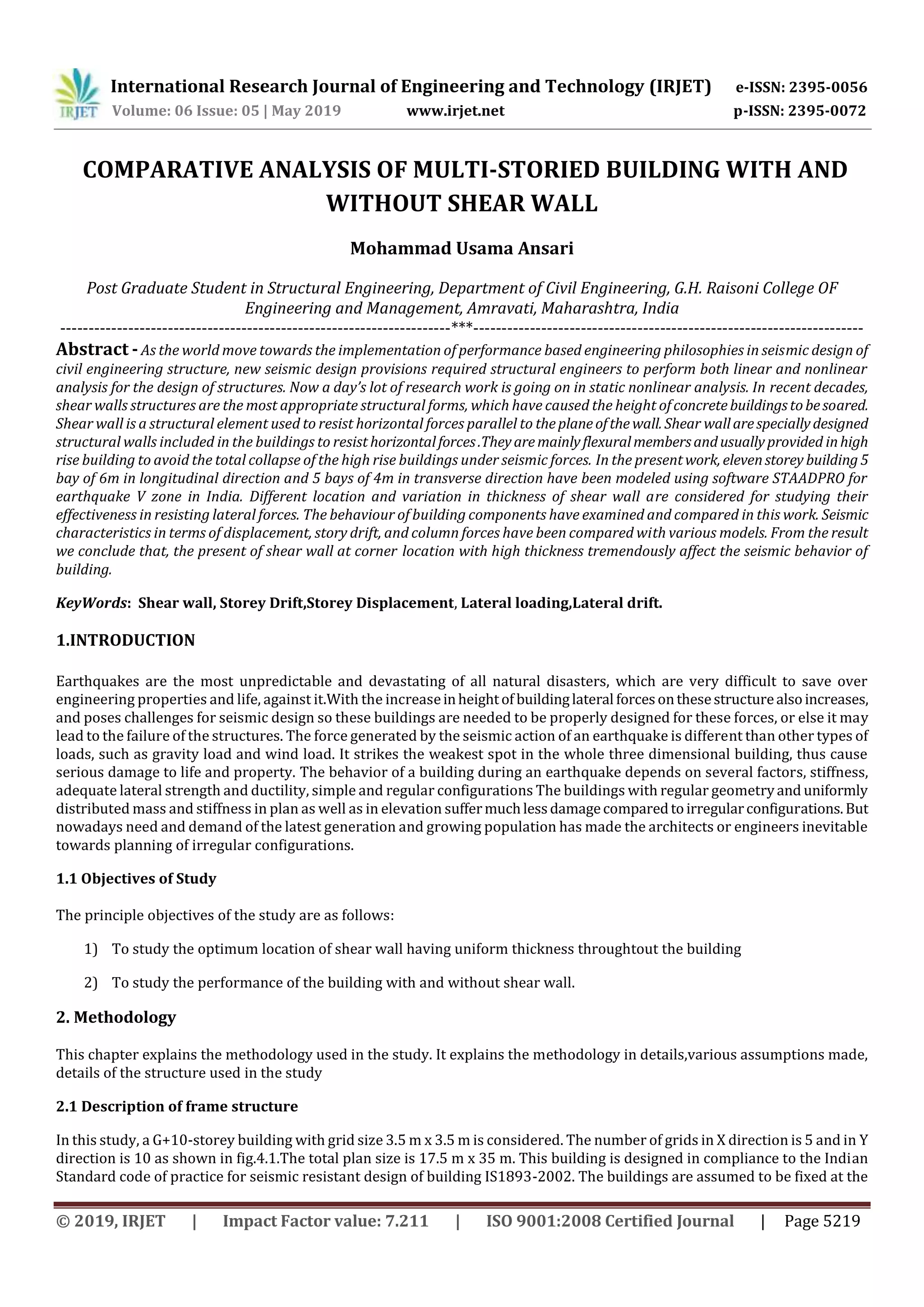 IRJET- Comparative Analysis of Multi-Storied Building with and without Shear Wall | PDF | Civil ...