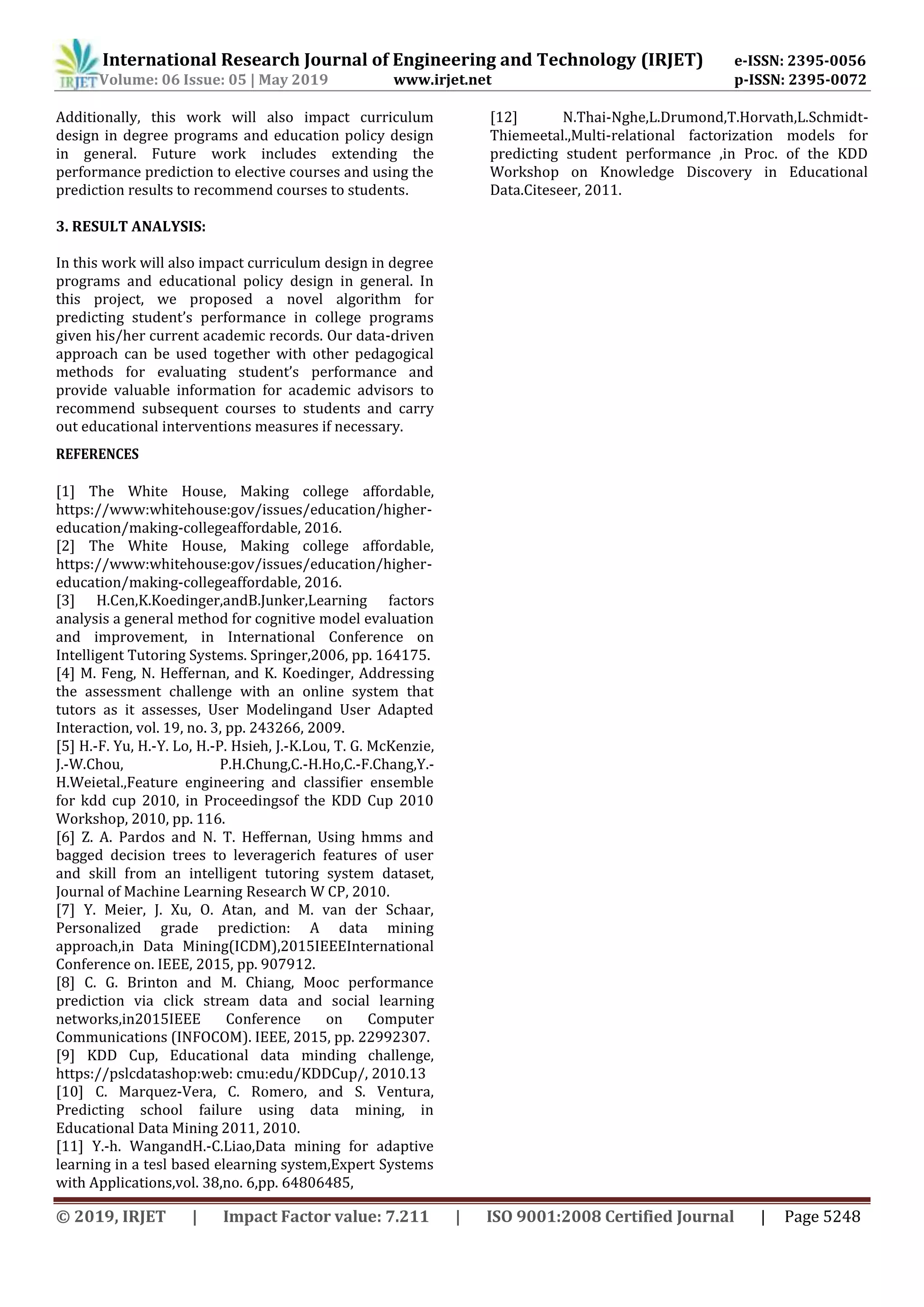 IRJET- Tracking and Predicting Student Performance using Machine Learning | PDF