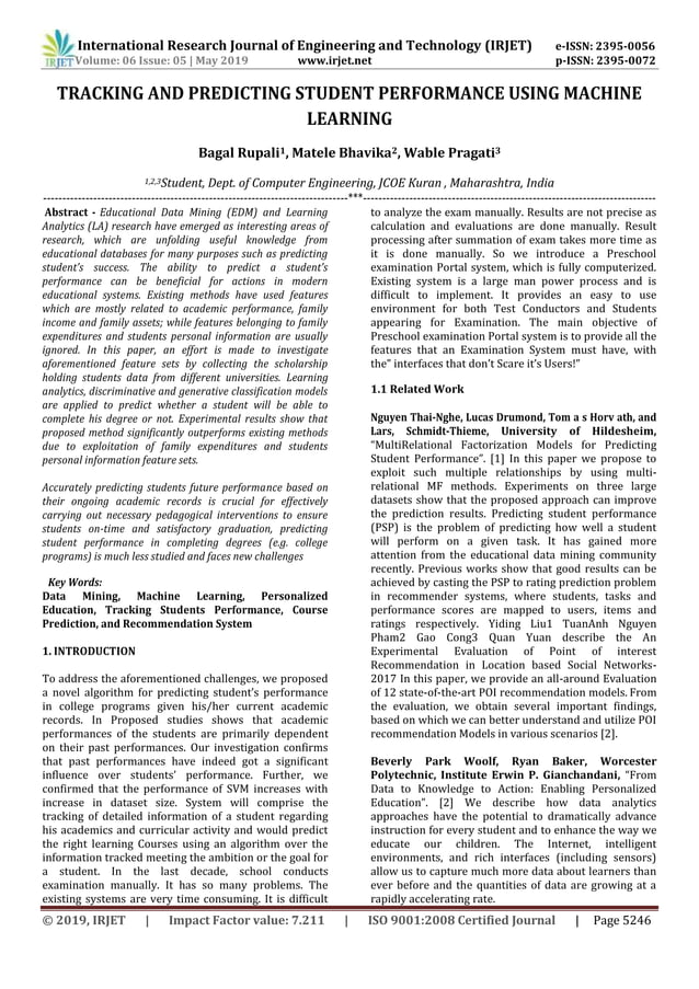 IRJET- Tracking and Predicting Student Performance using Machine Learning | PDF