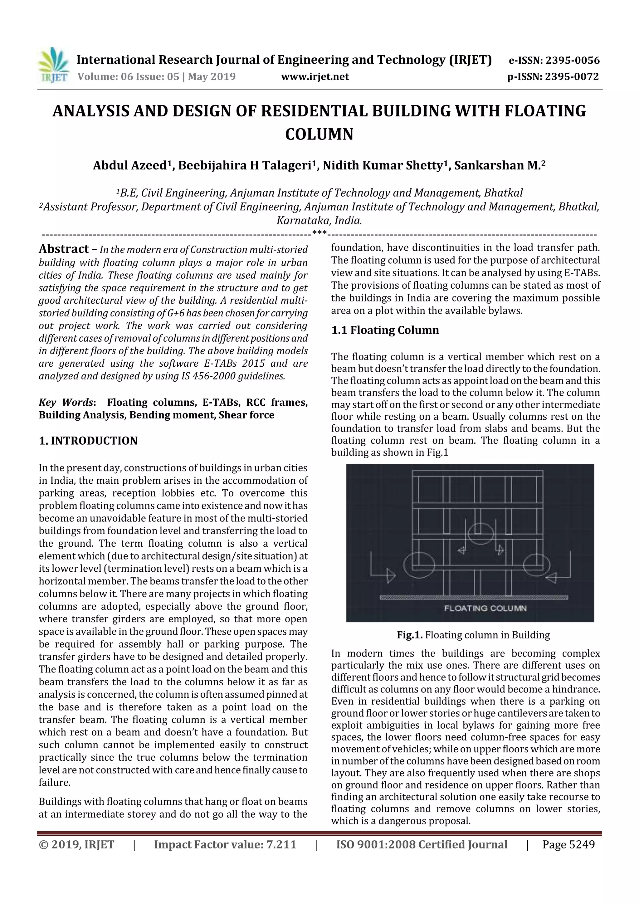 IRJET- Analysis and Design of Residential Building with Floating Column ...