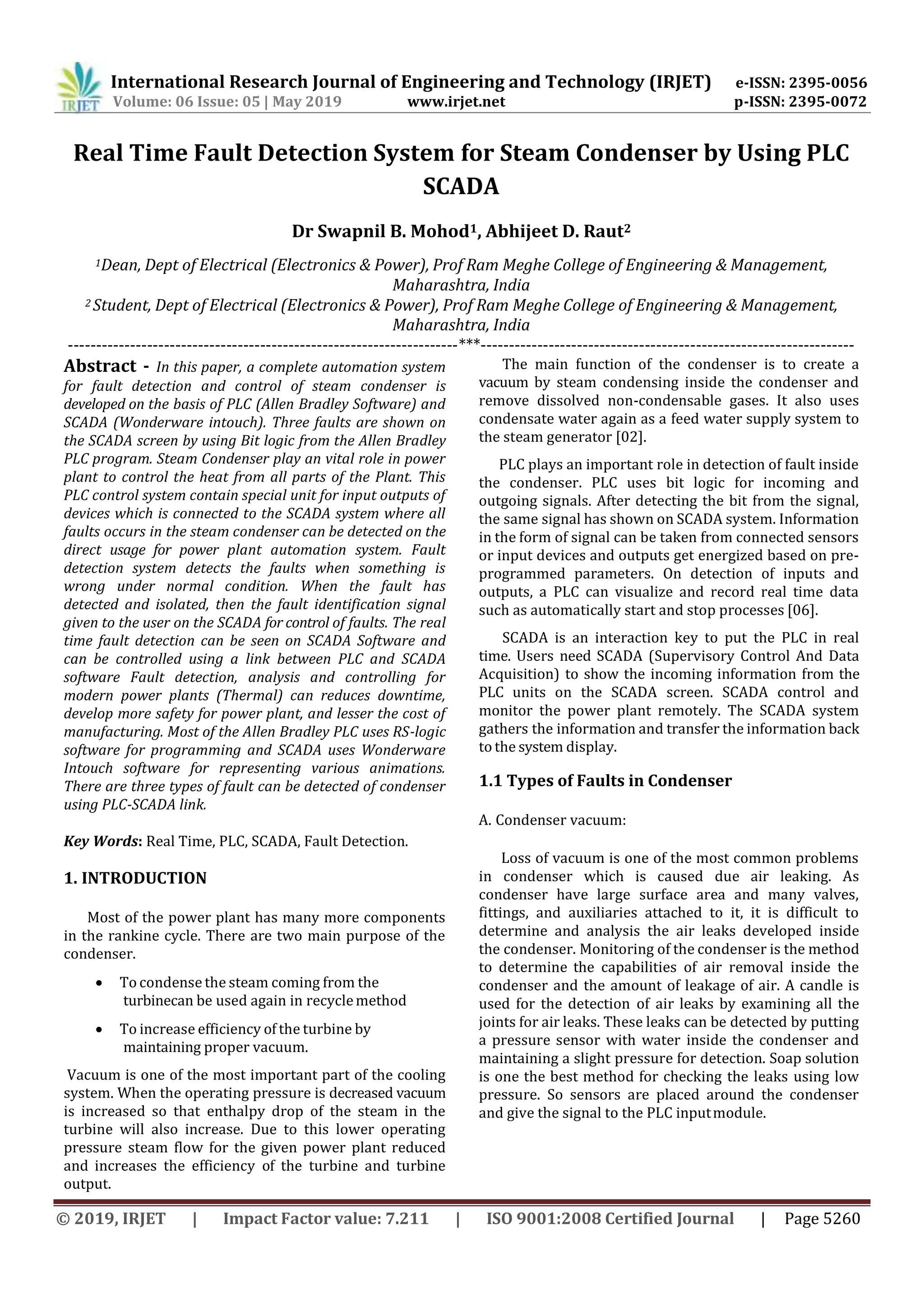IRJET- Real Time Fault Detection System for Steam Condenser by using PLC SCADA | PDF