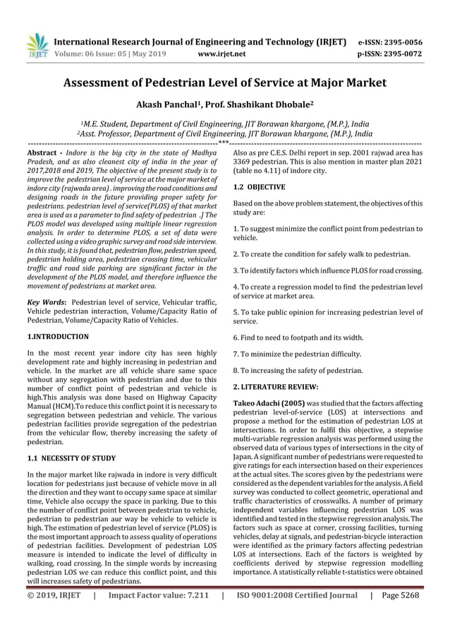 IRJET- Assessment of Pedestrian Level of Service at Major Market | PDF