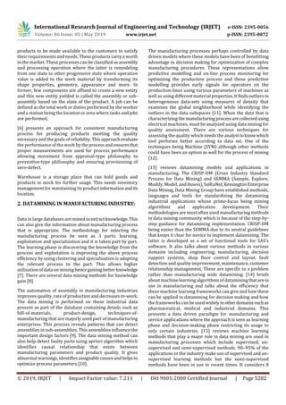 IRJET- A Review of Data Mining and its Methods Used in Manufacturing and How Warehousing Impacts ...