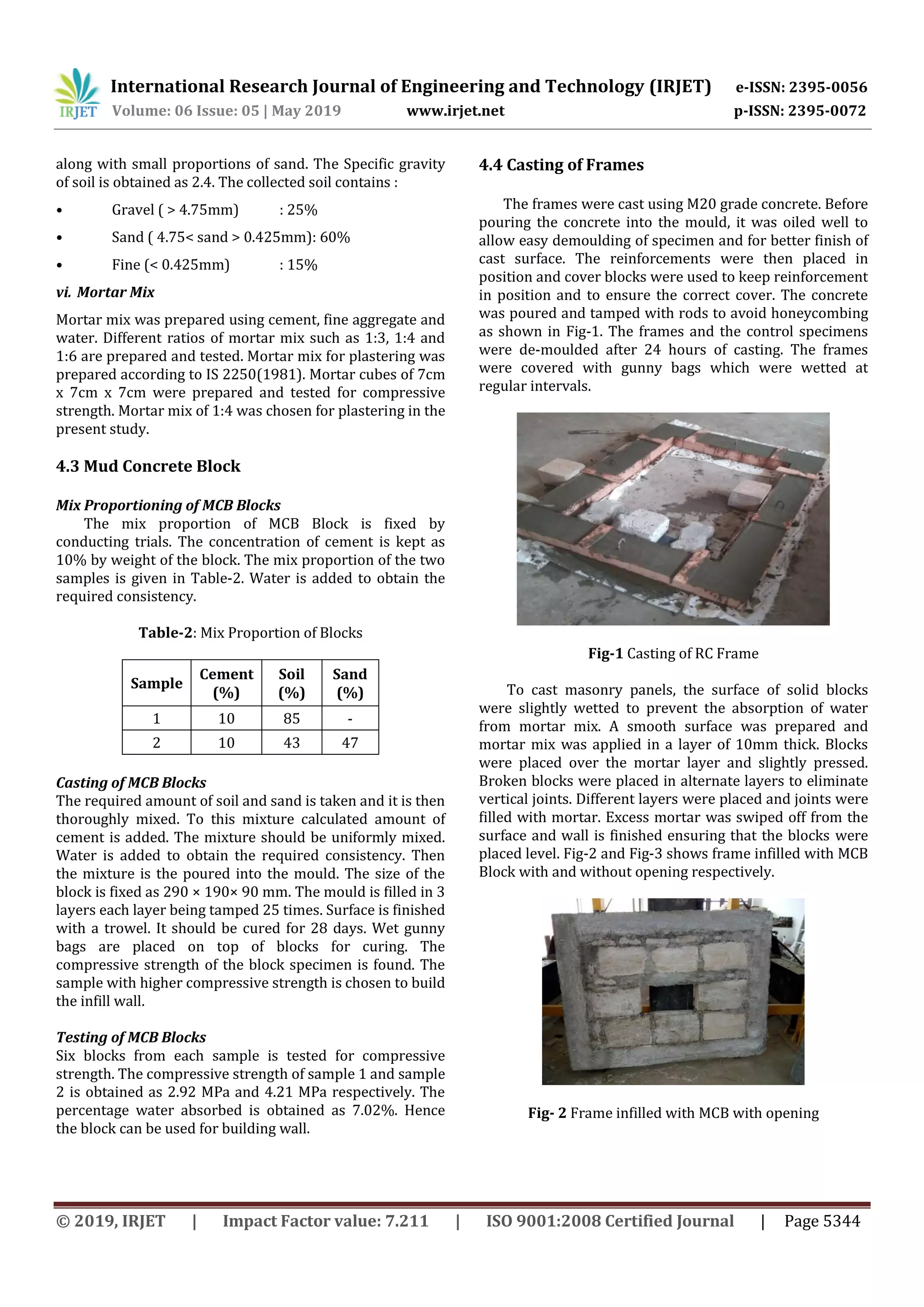 IRJET- Experimental Study on Reinforced Concrete Frame Infilled with ...
