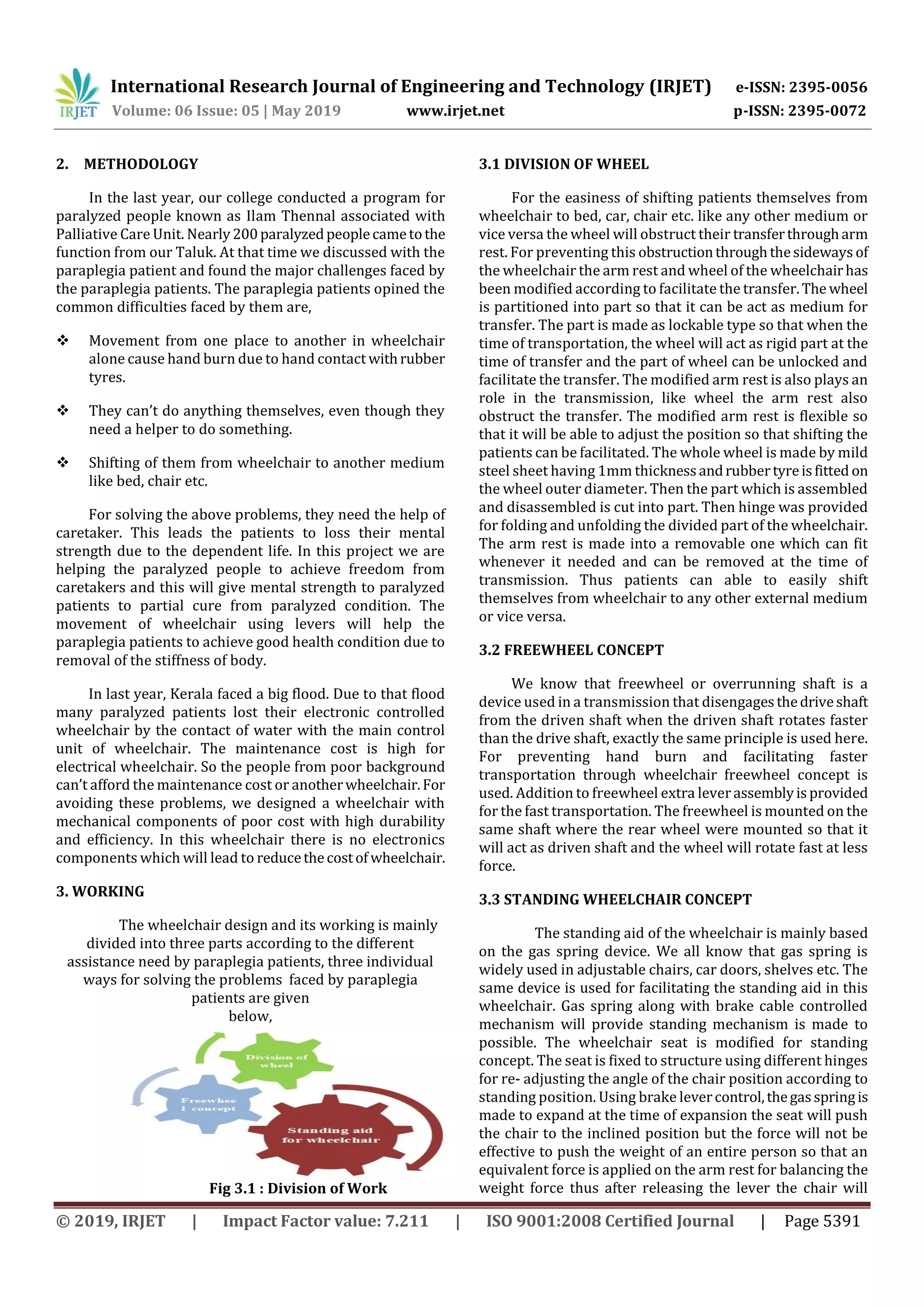 IRJET- Design and Fabrication of Wheelchair for Paraplegia Patients | PDF