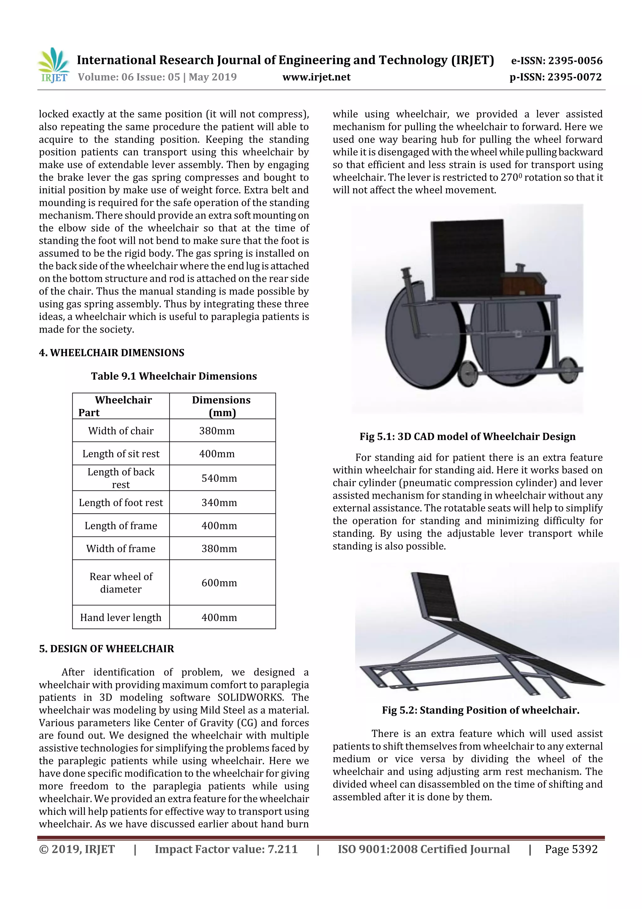IRJET- Design and Fabrication of Wheelchair for Paraplegia Patients | PDF