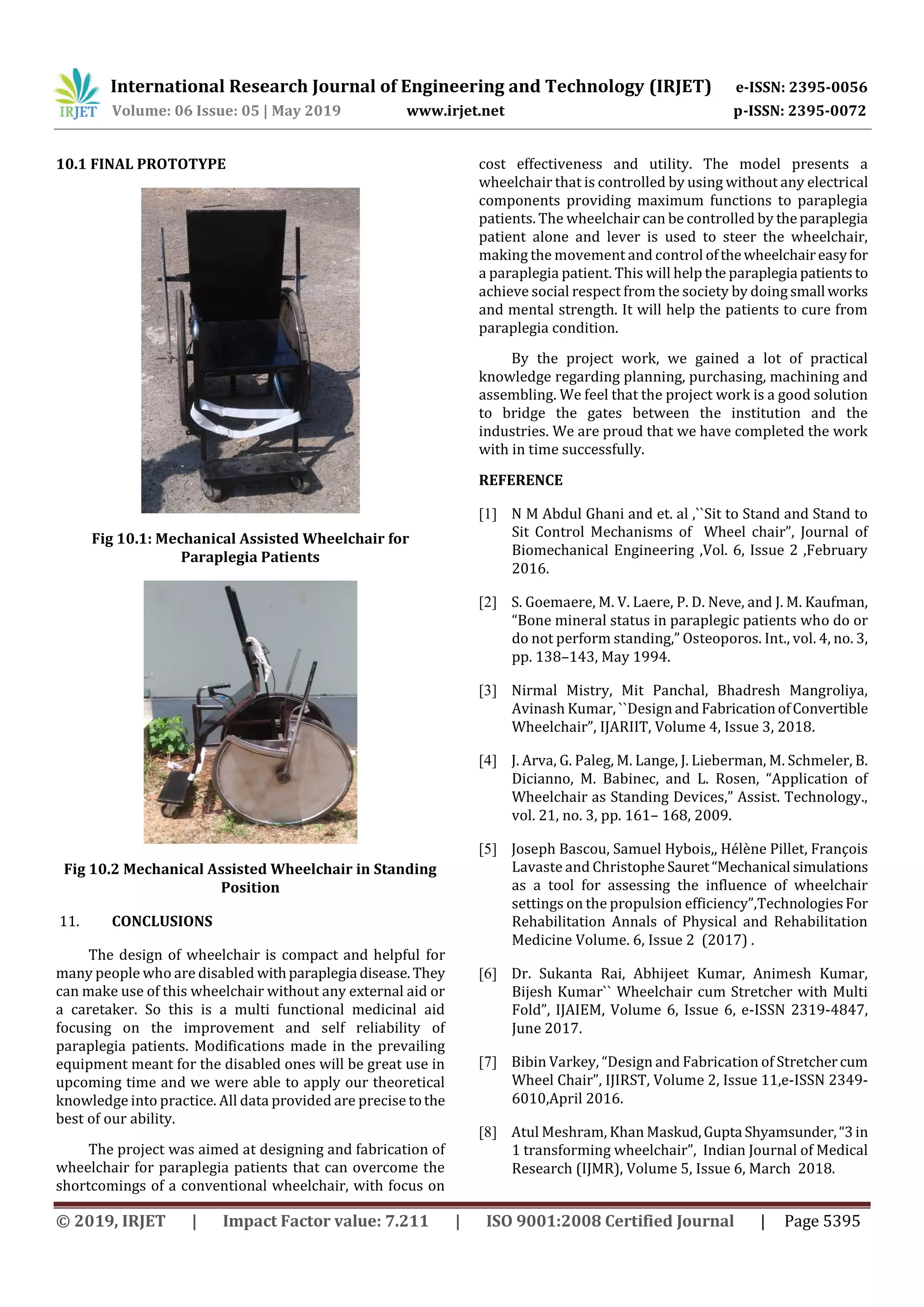 IRJET- Design and Fabrication of Wheelchair for Paraplegia Patients | PDF