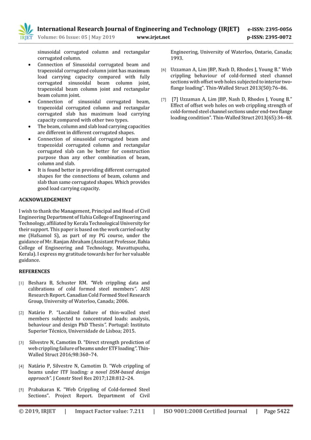IRJET- Finite Element Analysis of Corrugated Web Beams, Column and Slab Connection under Loading ...