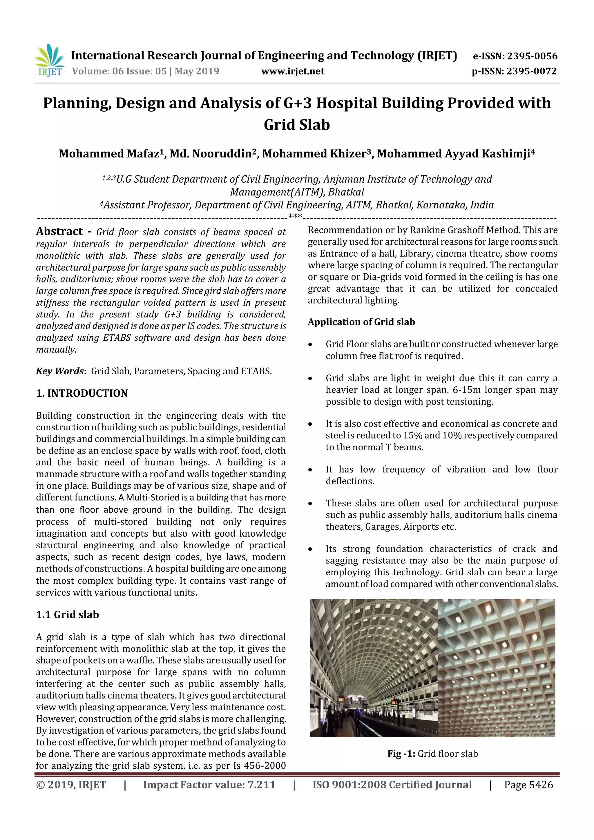 IRJET- Planning, Design and Analysis of G+3 Hospital Building Provided ...