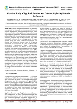IRJET- A Review Study of Egg Shell Powder as a Cement Replacing ...