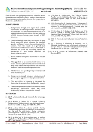 IRJET- A Review Study of Egg Shell Powder as a Cement Replacing ...