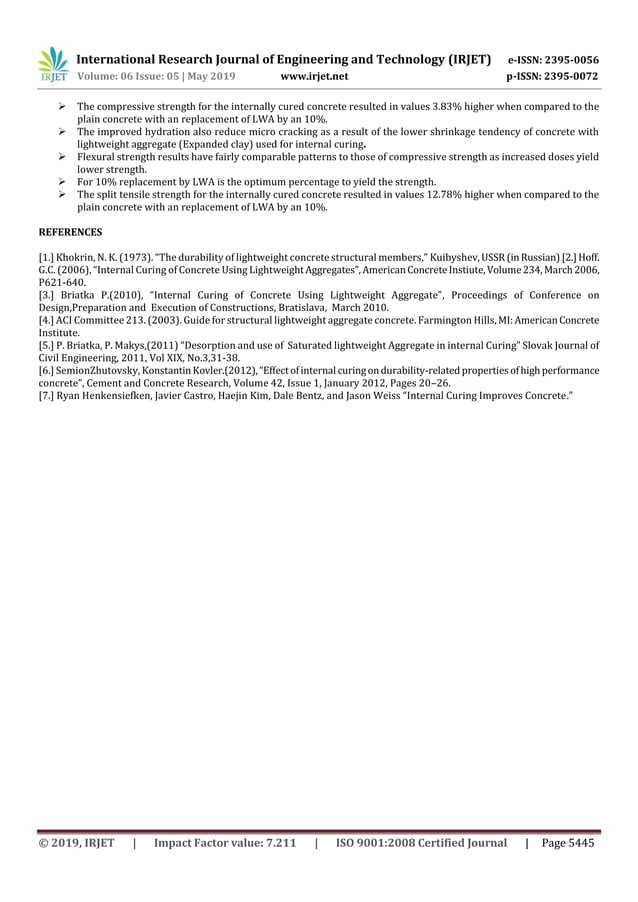 IRJET- Internal Curing of Concrete using Pre Wetted Light Weight ...