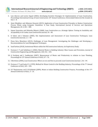 IRJET- A Review Paper on Lean Management in Construction Sites | PDF