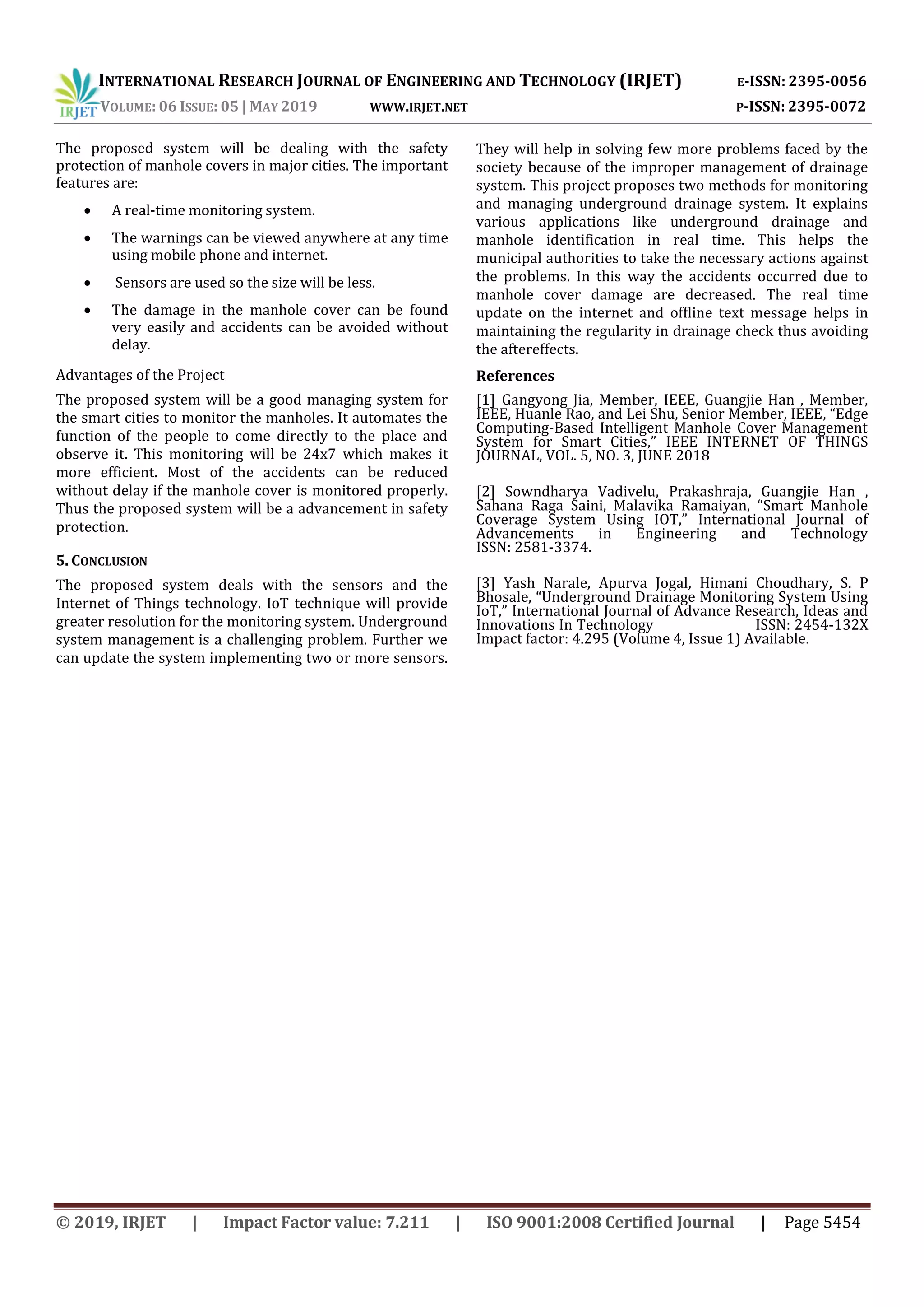 IRJET- Intelligent Manhole Cover System | PDF